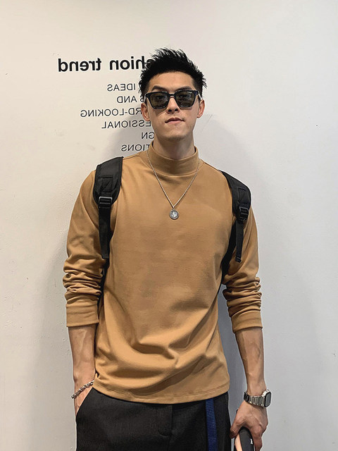 American Cityboy thin virtue T -shirt men's design sense semi -high -necked long sleeve top ...