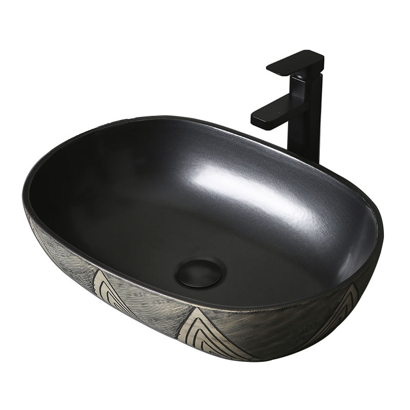 Black Retro Countertop Oval Washbasin Single Basin Art Washbasin Home ...