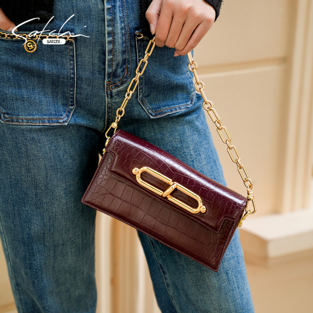 SATCHI/Sachi Huanxing series handbags women's small fragrant crocodile ...