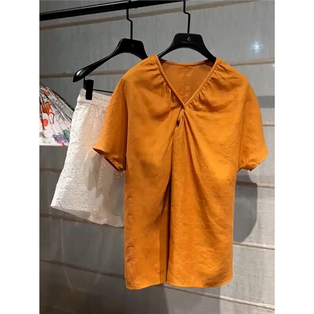 French chic and unique beautiful V -neck top design, orange short ...