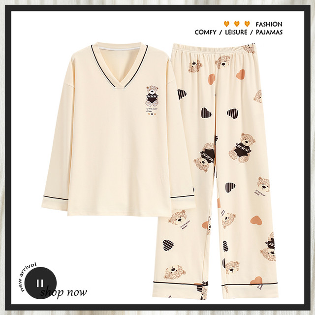 Langsha Pajamas Women's Spring and Autumn Home Clothes Pure Cotton Long ...