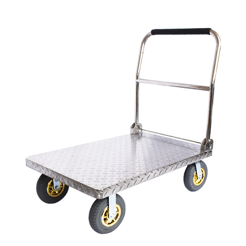 Stainless Steel Flatbed Trolley Transport Cart Push Truck Silent ...
