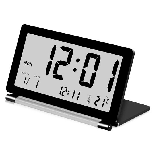 Minimalist Ultra-Thin Clamshell Travel Clock LCD Electronic Alarm Clock ...