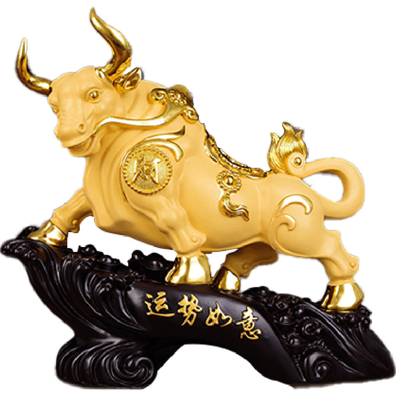 Divans Golden Ox Statue - Feng Shui Resin Bull Ornament