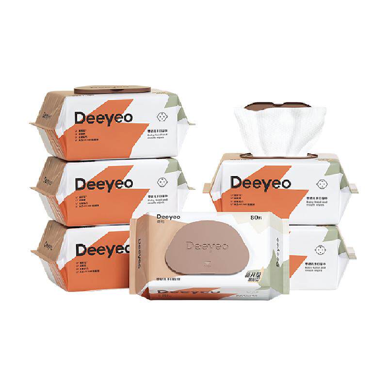 Deyou Baby Hand and Mouth Wet Wipes - 80 Sheets per Pack, 6 Packs