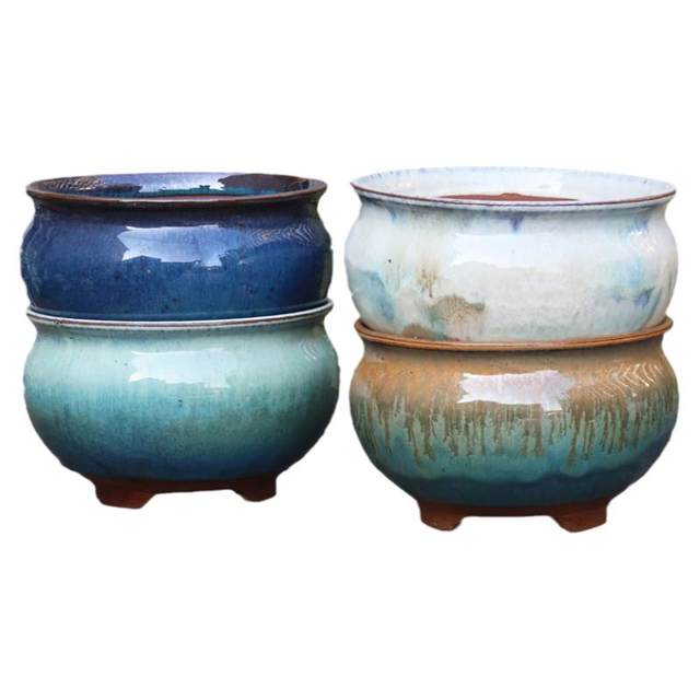 Large diameter succulent platter flower pot coarse pottery breathable ...