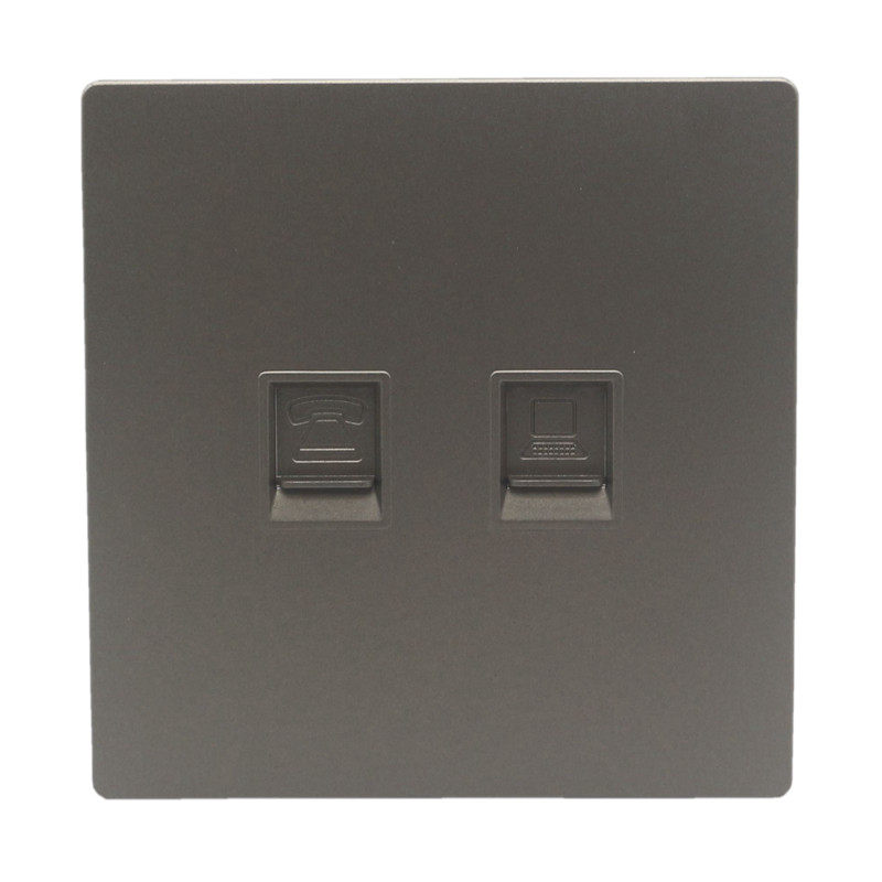 Dark Gray Type 86 Dual-Port Gigabit Network Cable Telephone Line Socket ...