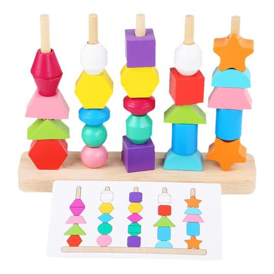 Montessori Geometric Shape Sorter Wooden Toy - Column Building Blocks Set