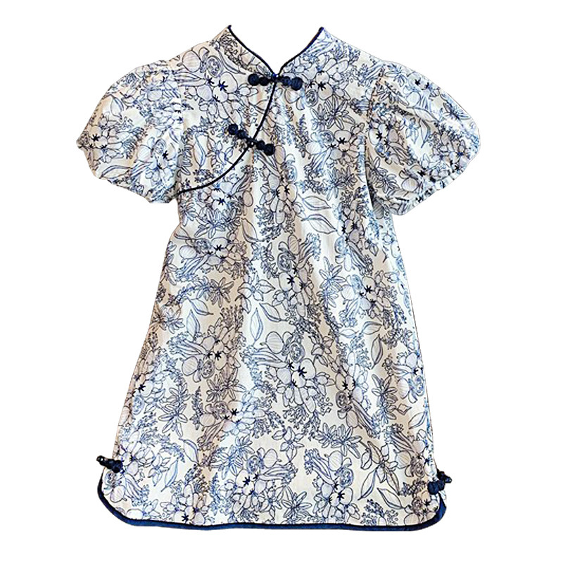 Cotton Floral Cheongsam Dress for Girls - Summer Kids Qipao
