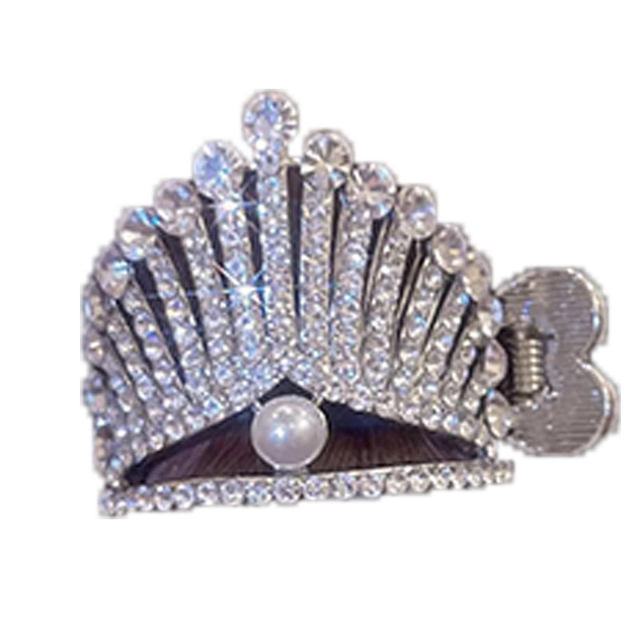 Rhinestone crown hairpin for women with high ponytail, fixed grabber ...