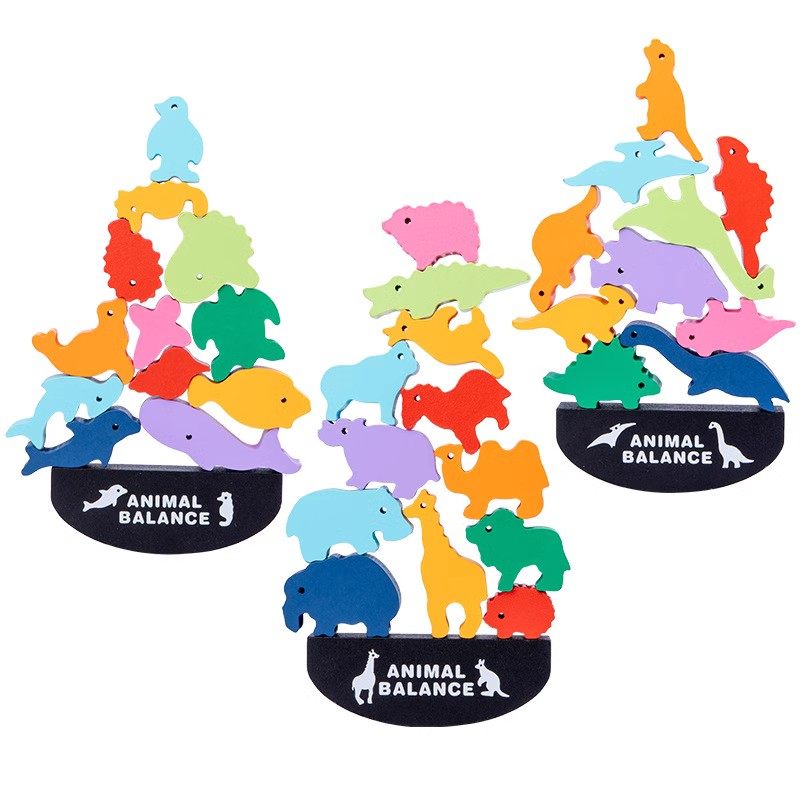 Montessori Dinosaur Seesaw Balance Beam Toy - Wooden Stacking Game for ...