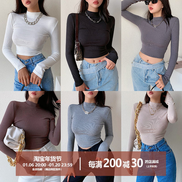 liviahome American half -high -collar versatile bottom shirt women's ...