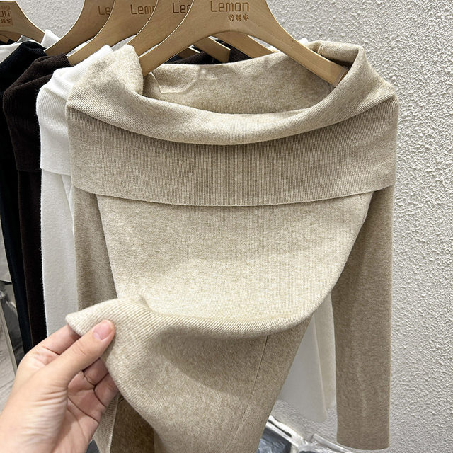 2024 Autumn, one word -collar exposed shoulder needle knitwear female ...