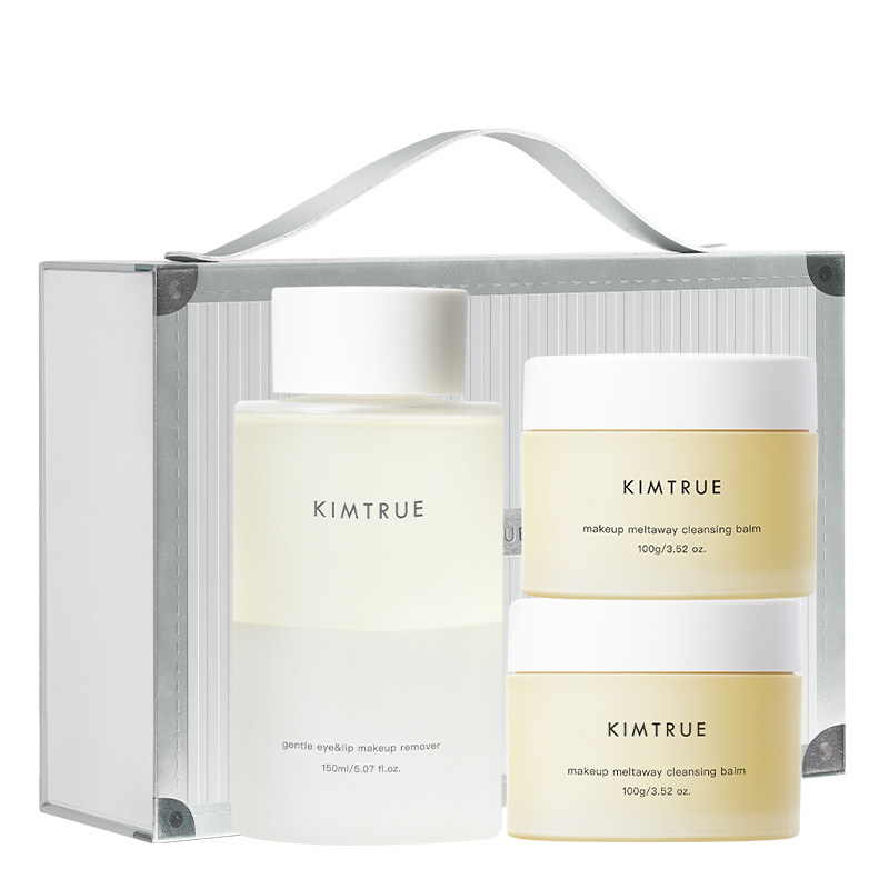 Kimtrue メイクアップ リムーバー クリーム ギフトセット - 敏感肌用の優しい処方、目元と唇のメイク落とし水が含まれます