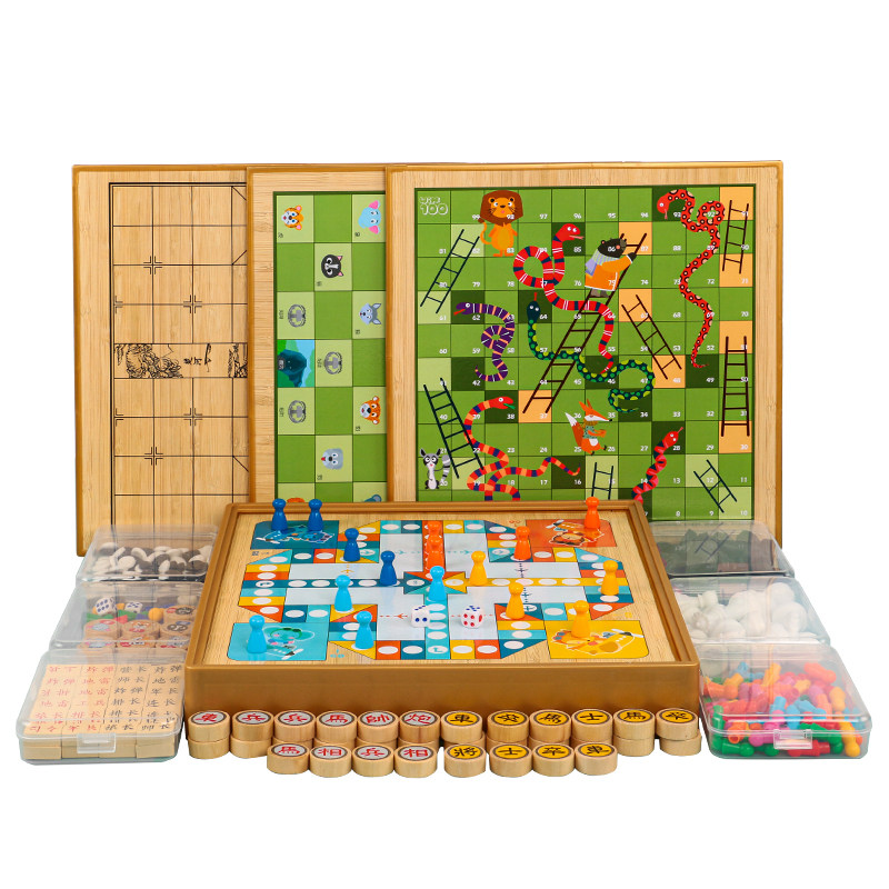 Multi-Game Wooden Chess Set - Checkers, Flying Chess, Gozi, Beast Fighting
