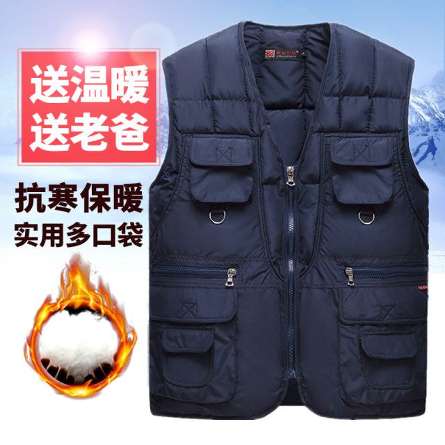 Anti -season autumn and winter new middle -aged and elderly down cotton vest men's multi ...