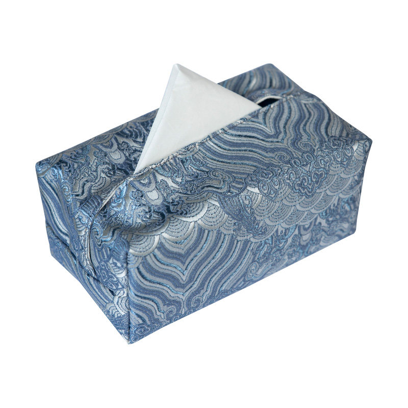 Chinese Style Fabric Tissue Box - Ocean Pattern Jacquard Cover