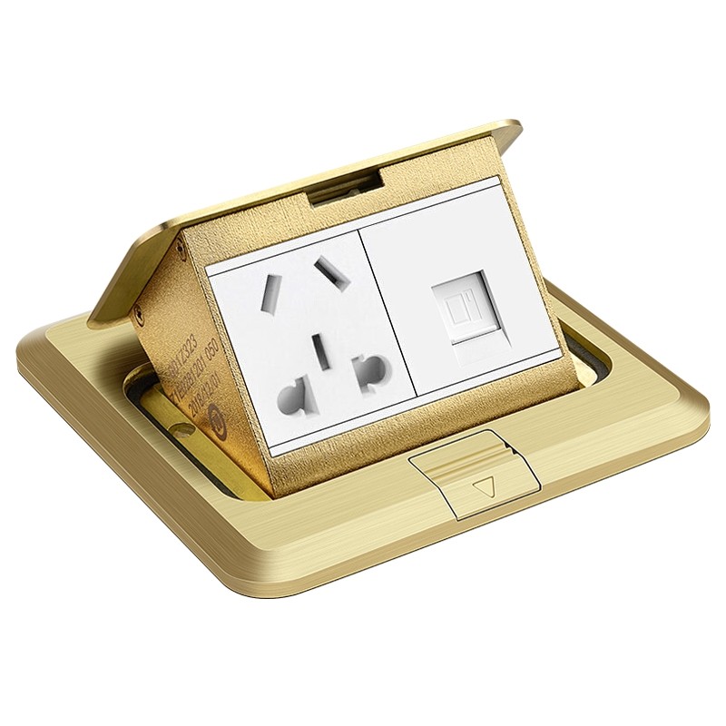 Bull Pop-up Floor Socket with Network Port - 5-Hole Copper Ground Plug