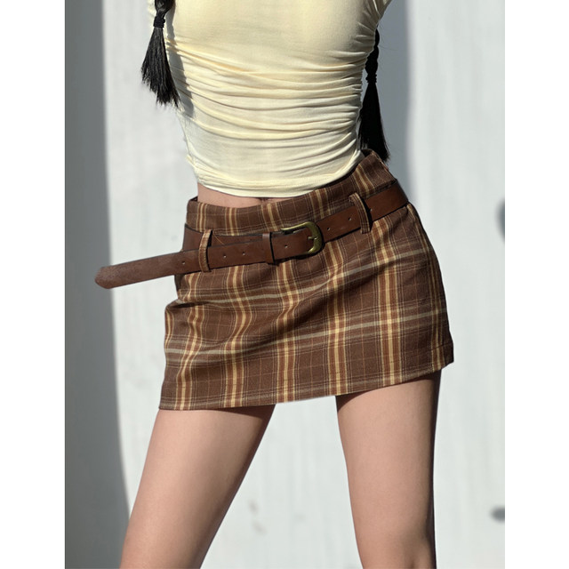 American retro hot girl fashionable checkered bag hip mini skirt female ...