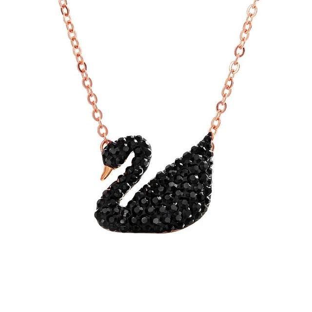 Swarovski large black swan rose gold crystal female collarbone necklace ...
