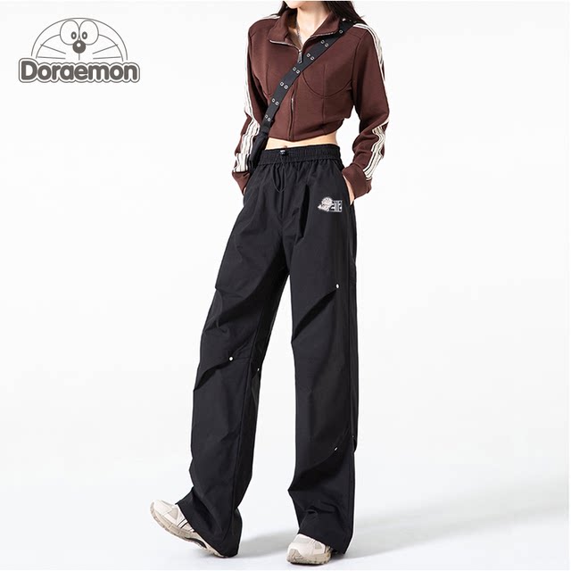 DORAEMON/Doraemon studded pleated high-waist slim straight casual ...