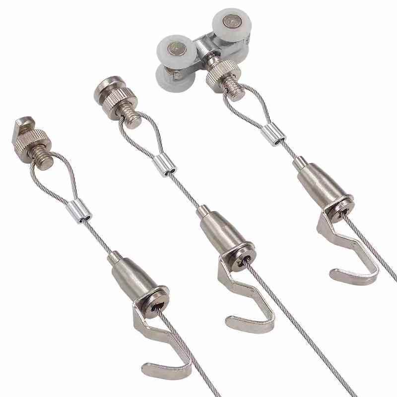 Picture Hanging Device with Track Wire Rope Adjustment and Mobile Pulley