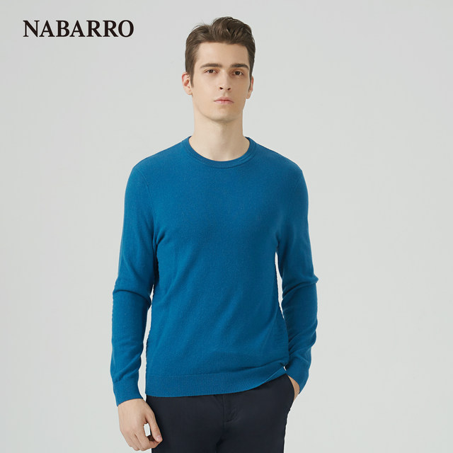 Nabaro a two -color round neckline pure cashmere sweaters all matte ...