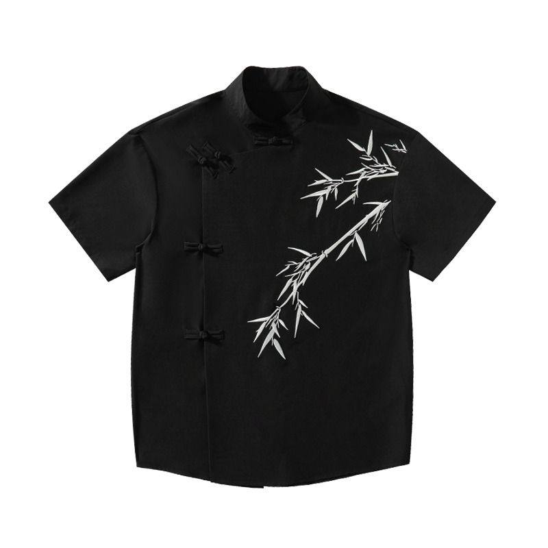 Summer Improved New Chinese Button-Down Shirt for Men with Niche Bamboo ...