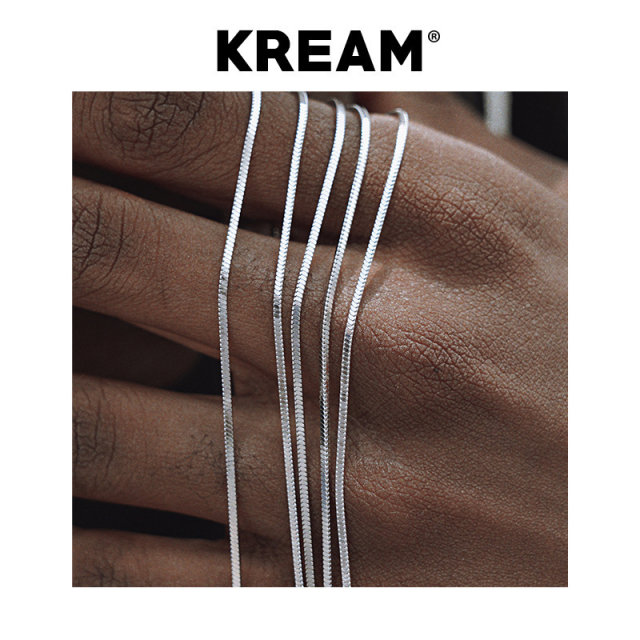KREAM S925 Silver Snake Pure silver -plated white gold necklace fine snake bone chain men's ...
