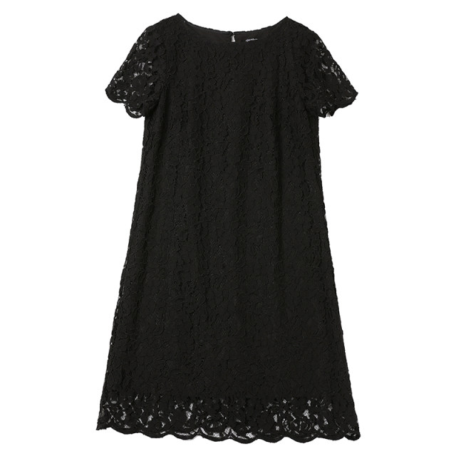 Plus size fat mm black high-end lace straight dress high-end women's ...