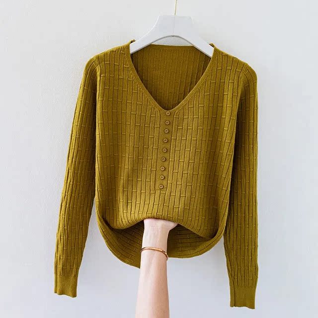 Large -size women's retro slots V -neck sweater, women's inner autumn ...