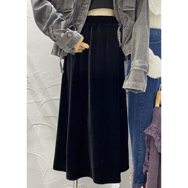 Large size 2024 autumn and winter new high -waisted A -line long skirt fat mm slim skirt gold ...