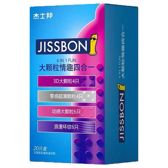 Jissbon Fun Four-in-One Textured Condoms - Large Particle, Latex