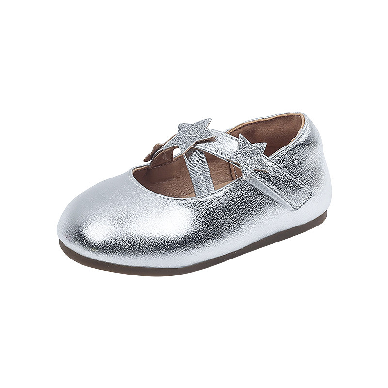 Girls' Leather Princess Shoes - Soft Sole Silver - Abc angf