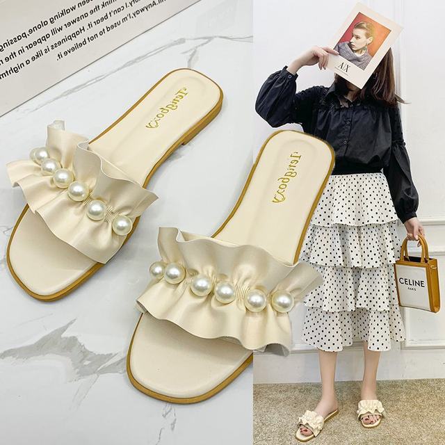 Fairy Wind Pearl Land Sandals Board Women Press 2021 Summer New Beach ...