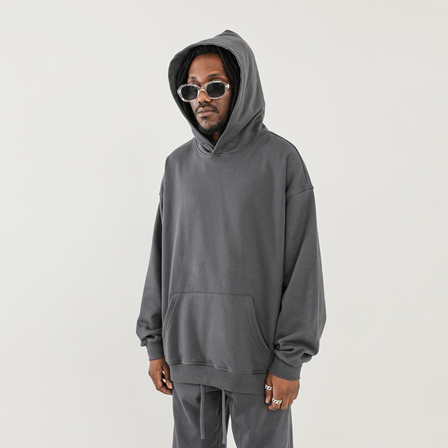 445G heavy terry solid color hooded sweatshirt men's trendy brand KANYE high street OVERSIZE ...