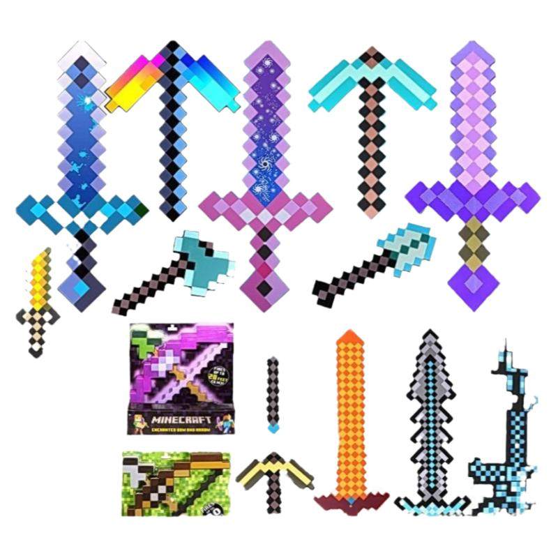 Minecraft Leketøysvåpensett - Skum Bueskytter, Pil, Sverd, Hakke, Øks