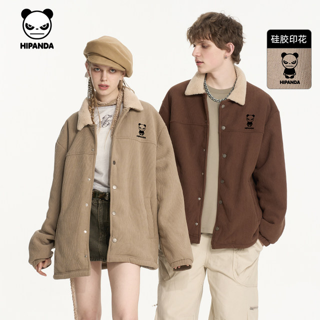 Hipanda hello panda plus velvet corduroy jacket men's lapel stand-up ...