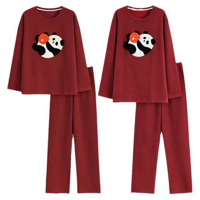 Langsha Red German Velvet couple pajamas Female autumn and winter new ...