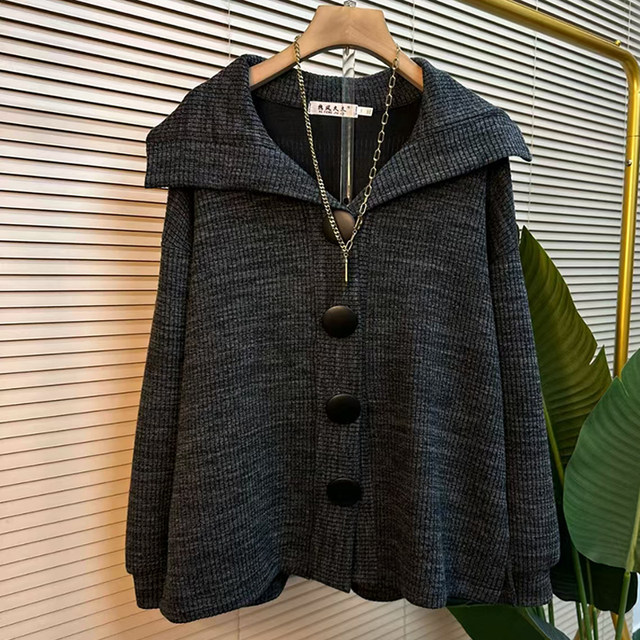 2024 autumn and winter large size lazy wind knitted naval collar meat ...