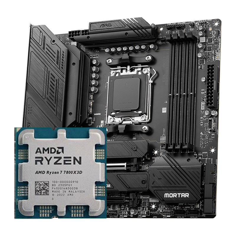 AMD Ryzen R7 7800X3D Chip with MSI B650M Mortar Wifi Motherboard CPU Set