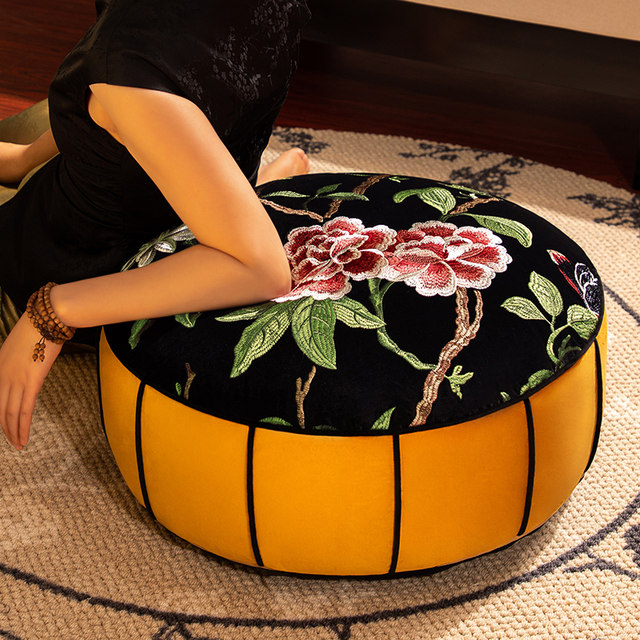 Chinese style cushion round embroidery medieval foot reading floor mat ...