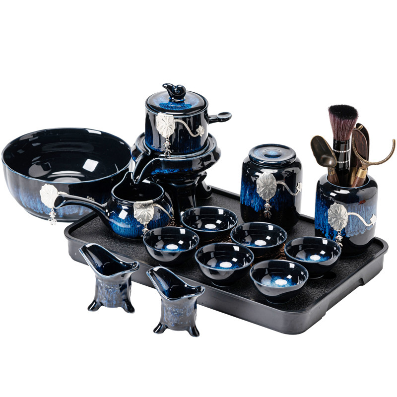 Kiln Transformation Retro Stone Mill Tea Set | Lazy Rotating Anti-Scald ...