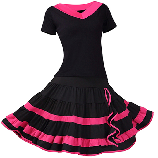 Yumaiko Women's Square Dance Costume Set - Short Sleeve Milk Silk Skirt