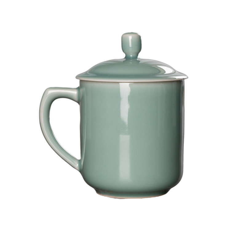 Longquan Celadon Tea Cup with Lid - Chinese Style Ceramic Cup