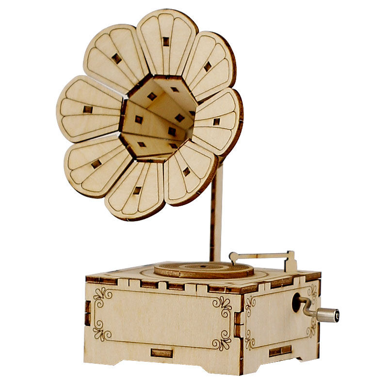 DIY Wooden Music Box - Handmade Villa House Phonograph Windmill