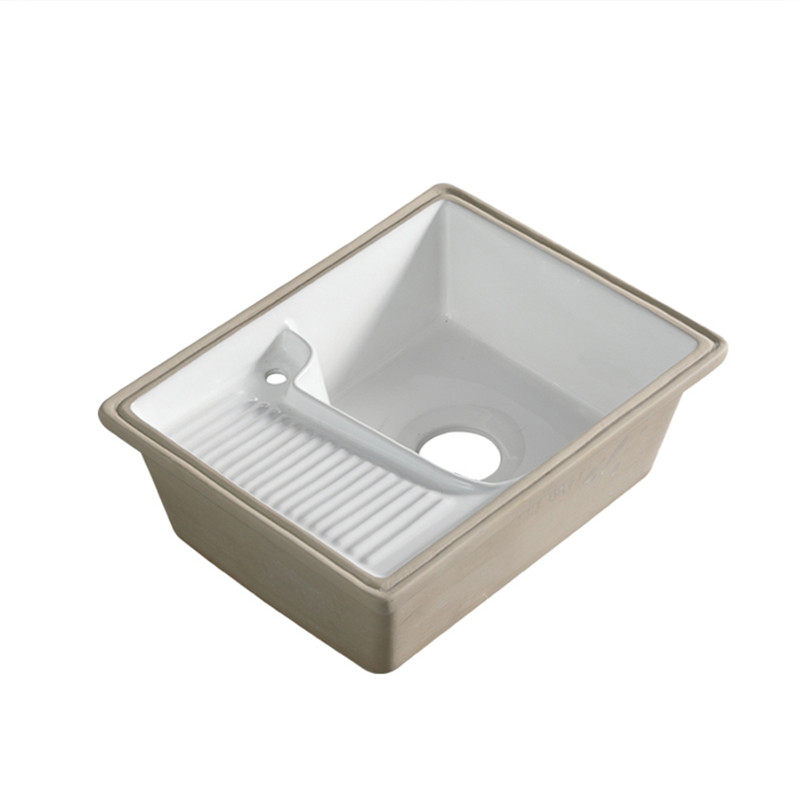 Ceramic Laundry Basin with Washboard - Embedded Washbasin for Home Laundry
