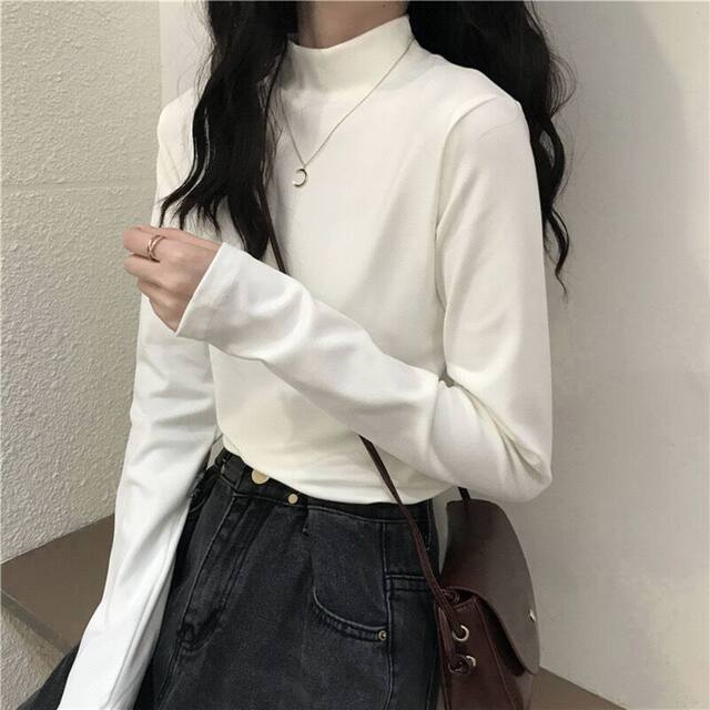 Black half -high collar bottoming shirt female inward 2021 spring and ...