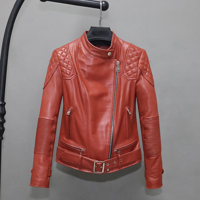 Women's leather locomotive jacket outer lamb, sheep leather clothing ...