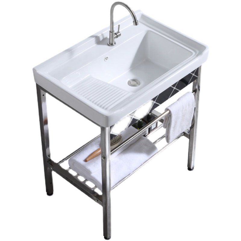 Ceramic Laundry Sink with Washboard for Laundry Room